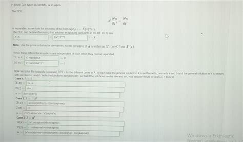 solved 1 point a is typed as lambda a as alpha the pde