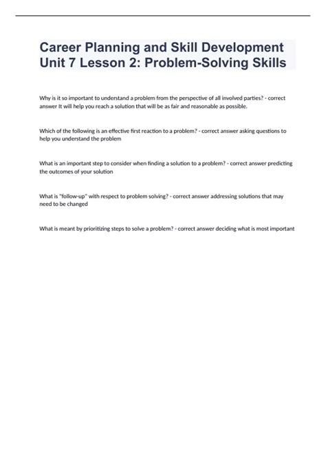 career planning and skill development unit 7 lesson 2 problem solving