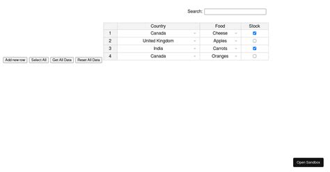 Jspreadsheet Basic Demo Codesandbox