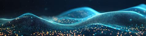 Abstract Glowing Blue Particles Forming Fluid Digital Waves In A Futuristic Scene Stock