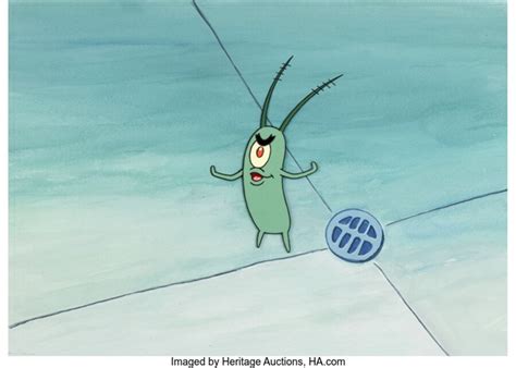 Spongebob Squarepants Walking Small Plankton Production Cel Setup With