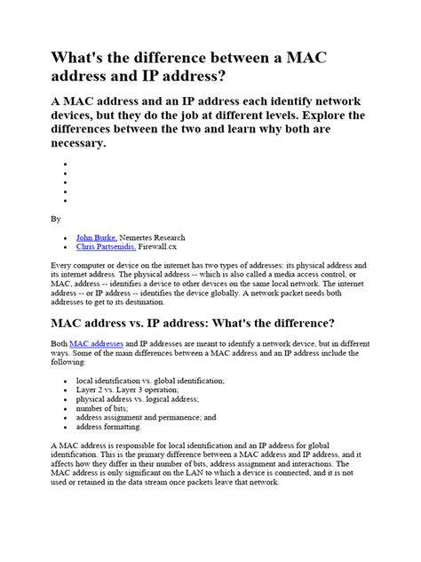Difference Between Mac And Ip Address Pdf Computer Network Ip Address