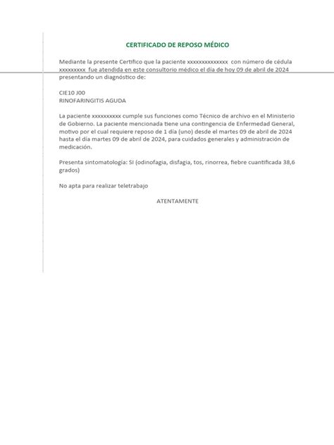 Modelo Certificado Médico Lili Pdf