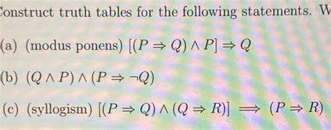 Solved Construct Truth Tables For The Following
