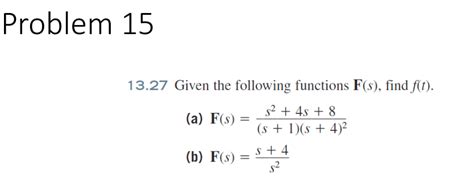 Solved Problem Given The Following Functions F S Chegg