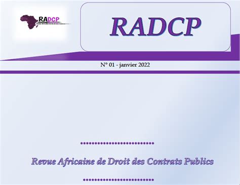 Premier Numéro De La Revue Africaine De Droit Des Contrats Publics