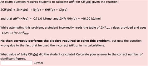 Solved An exam question requires babes to calculate AHºf Chegg com