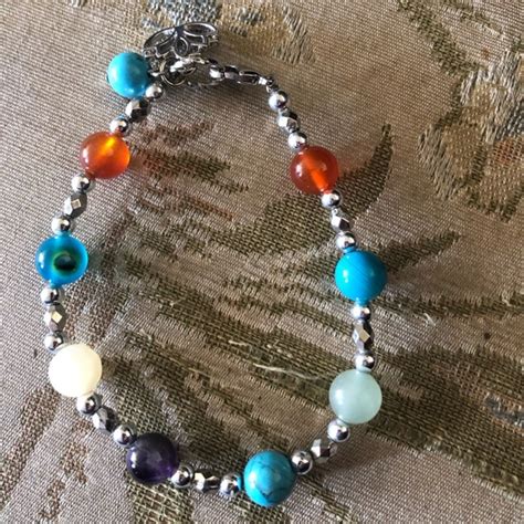 Santa Cruz Beach Boardwalk Jewelry Stone Glass Bead Lotus Bracelet