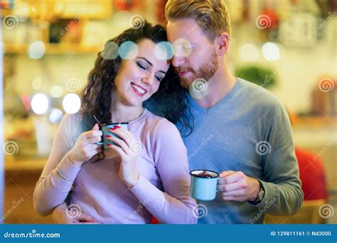 Romantic Couple Having Date In Coffee Shop Stock Image Image Of