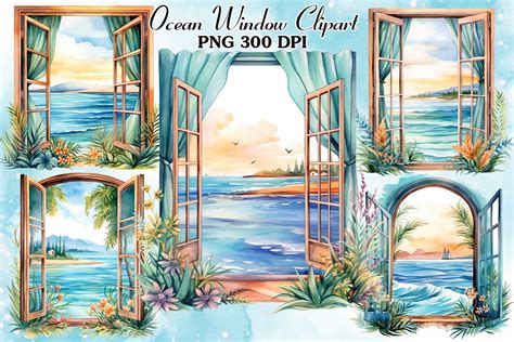 Ocean Window Watercolor Clipart Bundle Graphic By Cat Lady · Creative