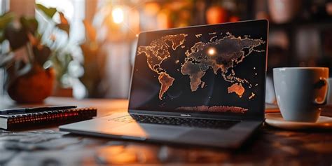 Premium Photo Laptop With World Map Displaying Global Connectivity