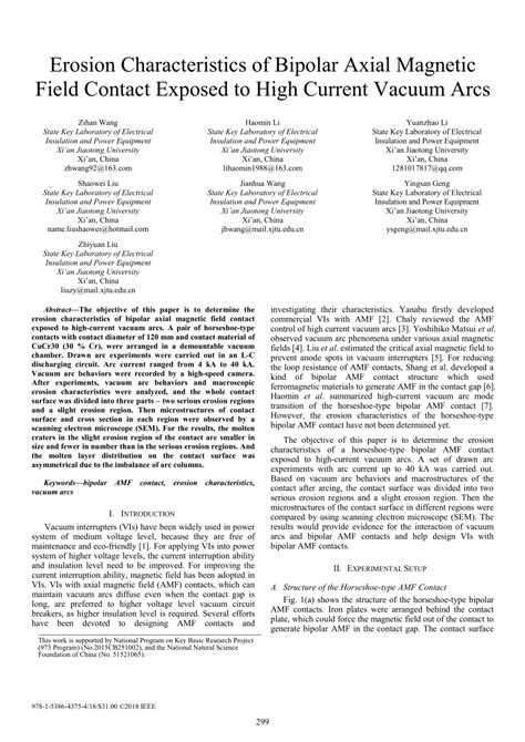 Pdf Erosion Characteristics Of Bipolar Axial Magnetic Field Contact Exposed To High Current