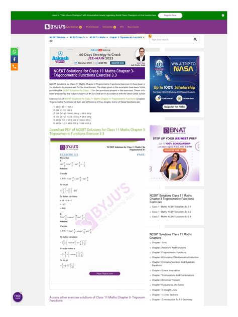 Byjus Com Ncert Solutions Class 11 Maths Chapter 3 Trigonometric Functions Ex 3 3 Pdf Area