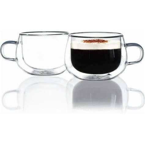 Double Wall Glass Espresso Cups Set Of 2 Insulated Borosilicate Glass