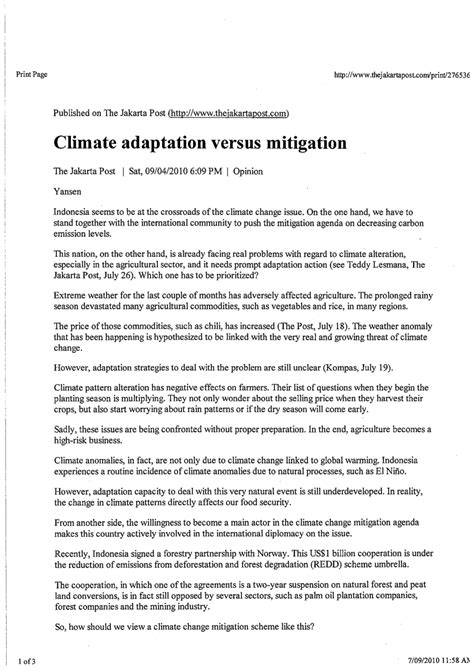 Pdf Climate Adaptation Versus Mitigation