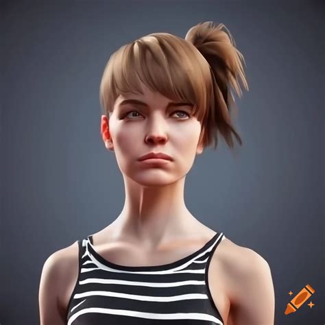 Portrait Of A Young Woman With Short Brown Hair And Turquoise Eyes On