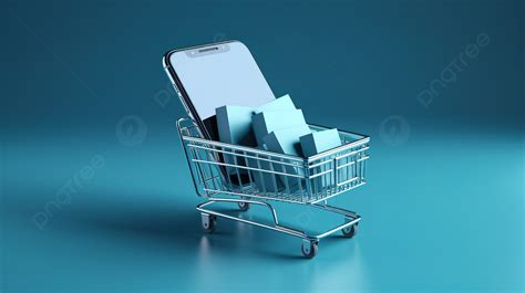 파란색 배경에 스마트폰의 쇼핑 카트 쇼케이스 3d 렌더링 온라인으로 지불 온라인 지불 전자 상거래 앱 배경 일러스트 및 사진 무료 다운로드 Pngtree