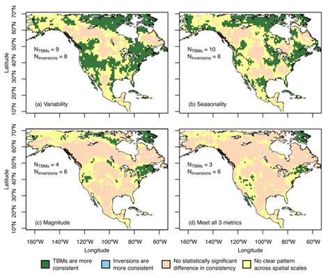 maps showing where the tbm or the atmospheric inversion ensemble has