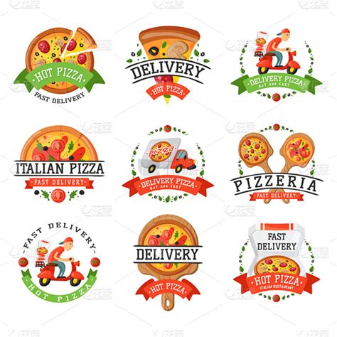 比萨饼 证章 分离着色 菜单 男人 汽车 食品 递送 午餐 烹调