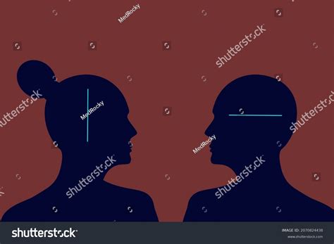 Woman Vertical Thinking Man Horizontal Thinking Stock Illustration
