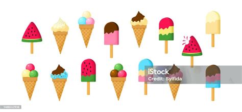 아이스크림 콘과 스틱 만화 여름 순대 벡터 아이콘 부드러운 디저트 다른 맛 달콤한 음식 컬렉션 사탕 그림 개체 그룹에 대한 스톡 벡터 아트 및 기타 이미지 Istock