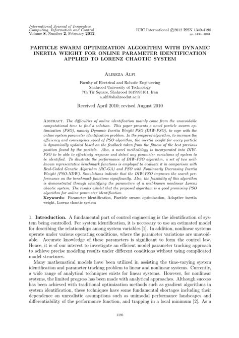 pdf particle swarm optimization algorithm with dynamic inertia weight