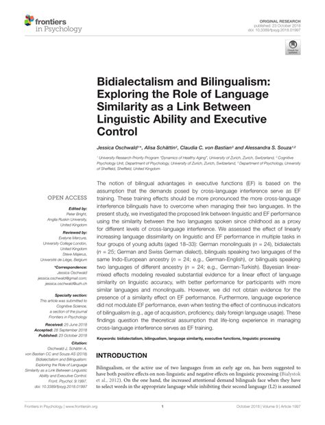 Pdf Bidialectalism And Bilingualism Exploring The Role Of Language Similarity As A Link