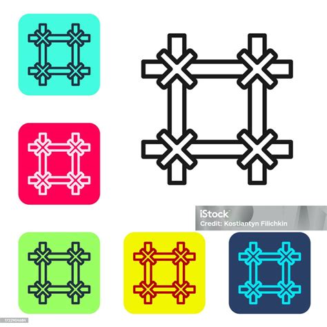 흰색 배경에 격리 된 검은 줄 감옥 창 아이콘 색상 정사각형 단추로 아이콘을 설정합니다 벡터 강철에 대한 스톡 벡터 아트 및 기타 이미지 Istock