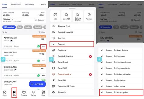 how to convert a sales invoice to a subscription on android