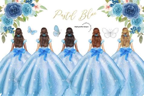 Elegant Pastel Blue Princess Dresses Fashion Clipart Blue Butterfly