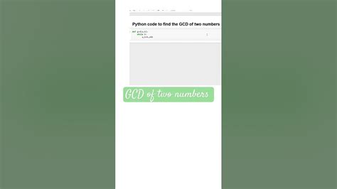 Gcd Of Two Numbers Gcdtwonumbers Python Code Gcd Youtube