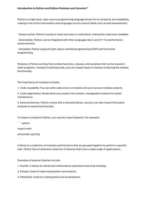 Introduction To Python And Python Modules And Libraries Pdf Python Introduction To Python And Python Modules And Libraries Pdf Python