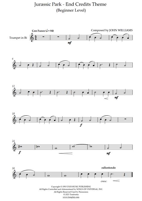 Jurassic Park End Credits Theme Beginner Level John Williams