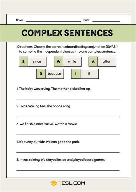 Mastering Complex Sentences Guide Exercises And Answer Keys • 7esl