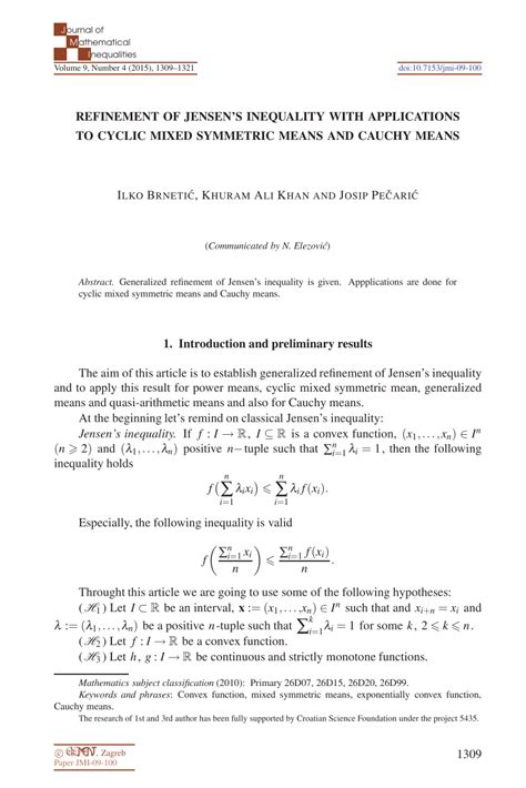 Pdf Refinement Of Jensens Inequality With Applications To Cyclic