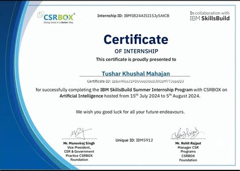 Tushar Mahajan On Linkedin Ai Artificialintelligence Internship Skillsbuild Csrbox Learning