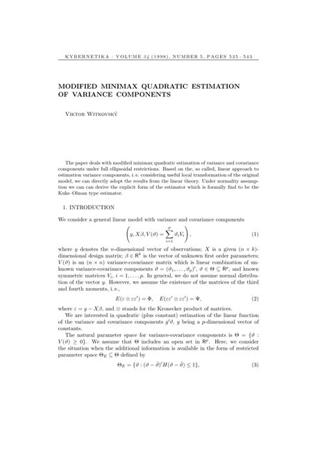 Pdf Modified Minimax Quadratic Estimation Of Variance Components