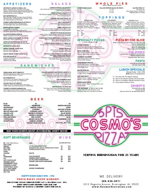 Cosmos Pizzeria Menu And Prices Pdf