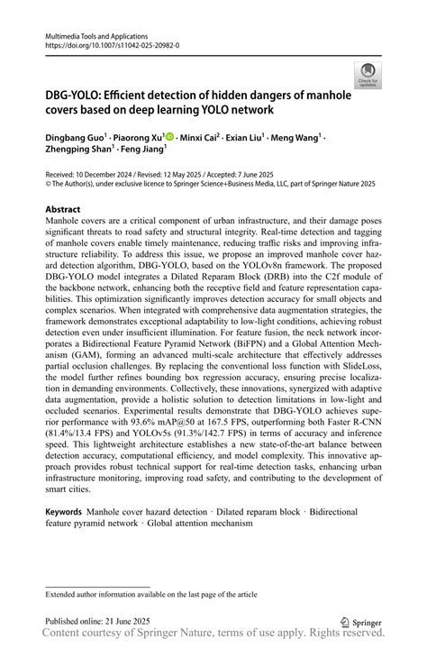 Dbg Yolo Efficient Detection Of Hidden Dangers Of Manhole Covers Based On Deep Learning Yolo