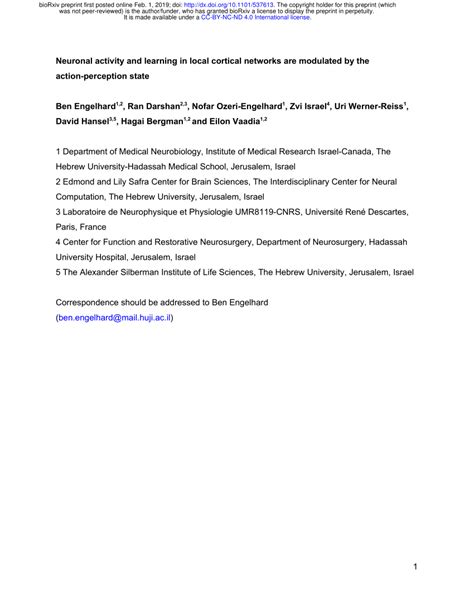 Pdf Neuronal Activity And Learning In Local Cortical Networks Are Modulated By The Action