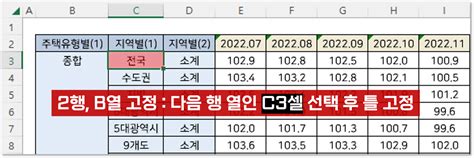 엑셀 팁 원하는 위치 엑셀 틀고정 행 열 단축키 메타트렌드