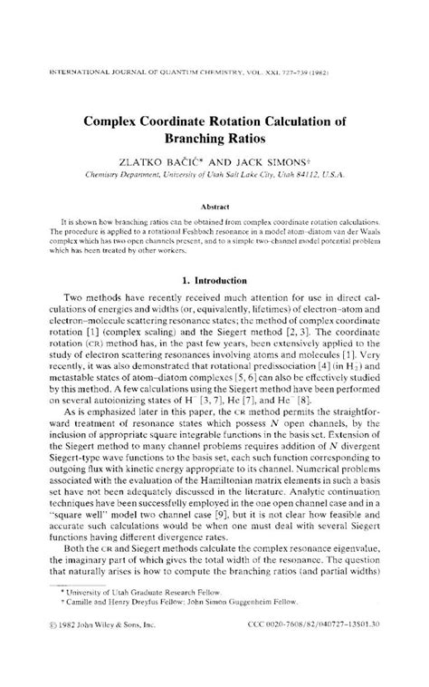 Pdf Complex Coordinate Rotation Calculation Of Branching Ratios