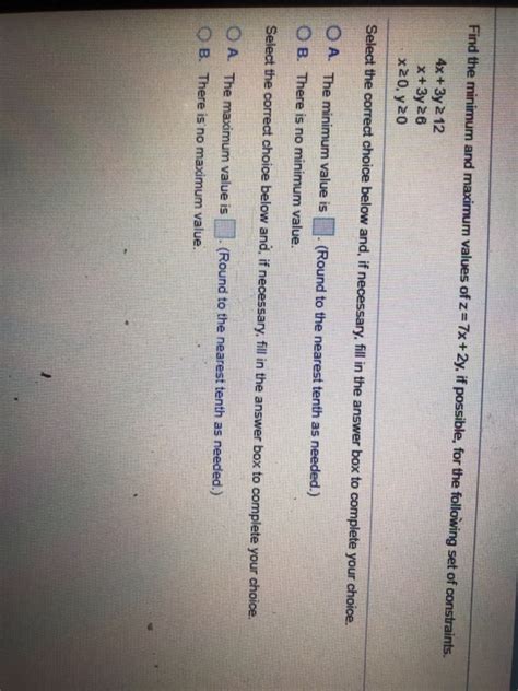 solved find the minimum and maximum values of z 7x 2y if