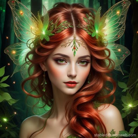 Red And Green Haired Forest Fairy In Magical Glow Stable Diffusion Online