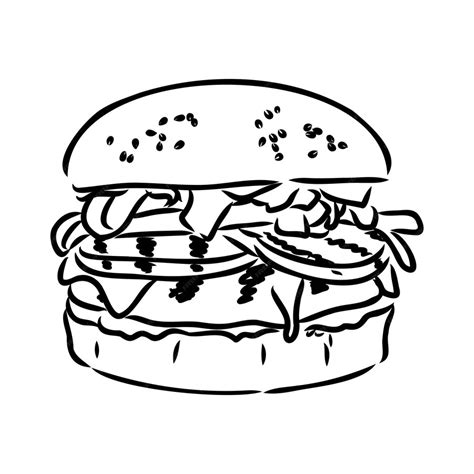 Premium Vector Burger Black Outline Sketch Vintage Style Vector