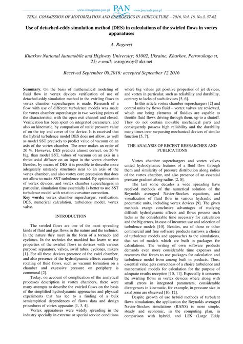 Pdf Use Of Detached Eddy Simulation Method Des In Calculations Of