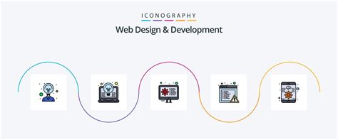 Linha De Design E Desenvolvimento De Web Cheia De 5 ícones Planos