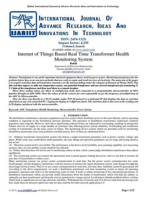 internet of things based real time transformer health monitoring system