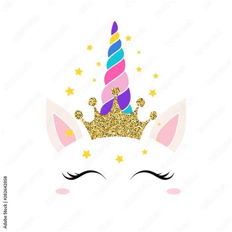 Unicorn Queen Card Vector Illustration Magic Pretty Equine Face With