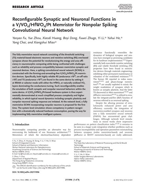 Reconfigurable Synaptic And Neuronal Functions In A Vvoxhfwoxpt Memristor For Nonpolar